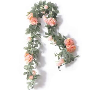 party joy 2pcs flower garland fake rose vine artificial flowers hanging rose ivy hanging baskets wedding arch garden background decor (vintage pink)