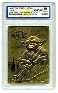 limited edition yoda & darth vader gem-mt 10 "23 kt gold card! 1/10,000!