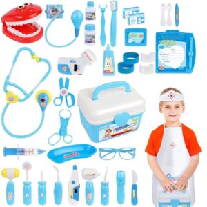 gifts2u toy doctor kit, 37 pieces kids pretend play toys dentist medical role play educational toy doctor playset for boys ages 3-6