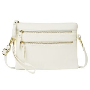 wozeah small crossbody purse for women,multi zipper pocket shoulder bag (white)