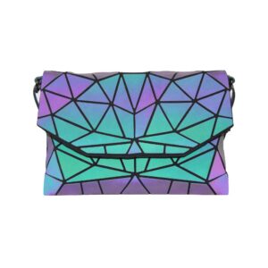 gowetion unique geometric luminous purse handbags for women holographic wallet girl crossbody shoulder bag clutch reflective messenger bags color changing purse (colorful1)