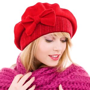 women's beret hat chic french beret beanie wool dress winter hats hy022 (red)