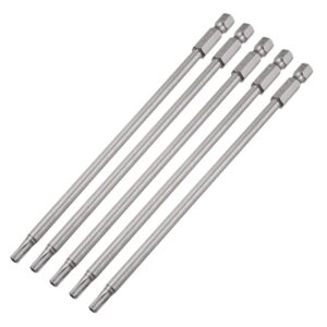 uxcell 5 pcs t20 magnetic torx screwdriver bits, 1/4 inch hex shank 5.9-inch length s2 security tamper proof screw driver kit tools