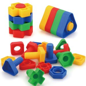 aibely jumbo nuts and bolts toys 52psc for toddlers preschoolers kids, stem educational montessori building construction screw matching activities for 3,4,5 year old boy and girl.