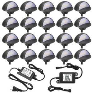 fvtled wifi deck lights kit, wifi controlled 20pcs low voltage led step lights kit Φ1.97 stainless steel waterproof outdoor recessed railing light work with alexa google home, warm white, black