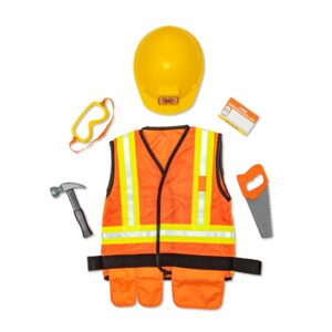 melissa & doug construction worker role play costume dress-up set (6 pcs) frustration-free packaging - pretend construction worker outfit, construction worker costume set for kids, toddlers ages 3+