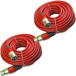 waller paa 2 red male to female 3pin xlr powered speaker cable 100 ft foot 30m meter lead