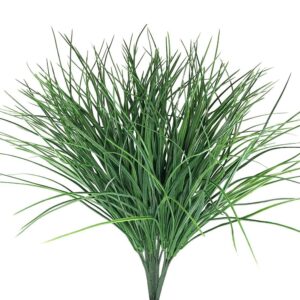 4pcs artificial fake grass plants flowers faux plastic wheat grass outdoor uv resistant greenery shrubs plant for outdoor planters wedding indoor outside hanging home garden décor(4, green)