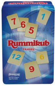 rummikub in travel tin - the original rummy tile game by pressman, blue (b07glgbw9x)