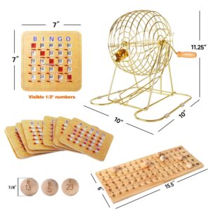 GSE Games & Sports Expert Deluxe Bingo Game Set with Large Brass Bingo Cage, 10 Shutter Slide Bingo Cards, Bingo Master Board, 7/8" Calling Balls for Large Groups, Parties, Bingo Hall, Game Night