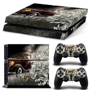 zoomhitskins compatible for ps 4, mafia crime money cash american gangster gun fire vintage, durable & fit vinyl, made in the usa