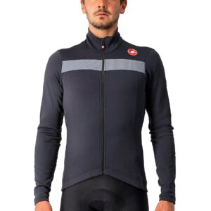 castelli men's puro 3 jersey fz, fleece insulated long sleeve zip up with high collar for road and gravel biking i cycling - light black/silver reflex - medium