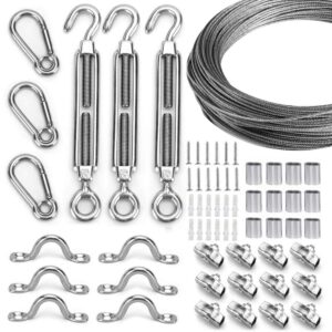 litcher globe string light suspension kit, outdoor light guide wire, vinyl coated stainless steel steel cable，include 150fts transparent pvc and 304 stainless steel wire cable, turnbuckle and hooks