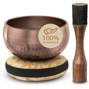 tibetan singing bowl set – authentic hand-tuned sound bowl for meditation – complete meditation bowl kit with cushion, mallet & guide – perfect tibetan bell for yoga, relaxation, & sound healing