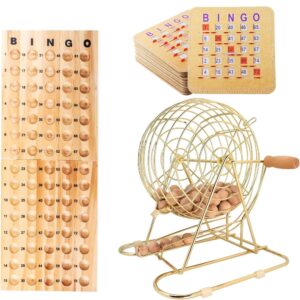 gse games & sports expert deluxe bingo game set with large brass bingo cage, 10 shutter slide bingo cards, bingo master board, 7/8" calling balls for large groups, parties, bingo hall, game night