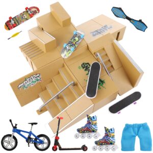 time4deals fingerboard skate park set 18 pcs - finger skateboard deck ramp set 8 pieces bigger & mini finger toys kit handboards scooter skates bike caster board skateboards for kids gifts