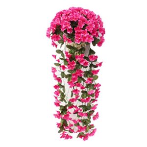 meitan artificial violet hanging flower, silk violet flower garland hanging basket decorative plant home outdoor wedding arch garden wall décor (2 pcs rose red)