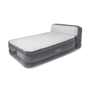 intex dura-beam ultra plush inflatable pillow top bed air mattress with headboard, built-in internal electric pump and carry storage bag, queen, gray