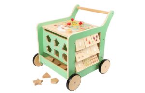 small foot wooden toys premium pastel wooden baby walker and playcenter move it! designed for toddlers 12+ months, multi (10947)