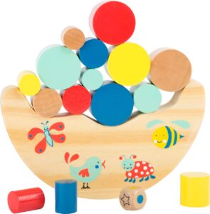 small foot wooden toys stacking block balancing game with dice move it! designed for children ages 3+