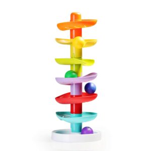 infunbebe ball drop tower colorful ball run toy with 7 balls for toddlers, activity toy for infant from 12 months and up