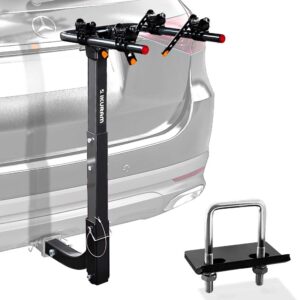 ikuram r 2 bike rack bicycle carrier racks hitch mount double foldable rack for cars truck suv fits 2" hitch receiver, including anti-rattle hitch tightener