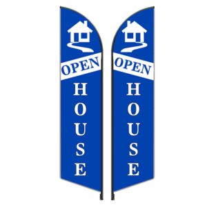 bannerbuzz blade flag “open house”, 2' x 7.58' | 13' ft long graphic with hardware includes aluminum flag pole & ground spike base (double side print)