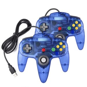 2 pack n64 usb controller, miadore usb retro n64 gamepad joystick raspberry pi controller for windows pc mac linux (clear blue)