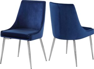 meridian furniture karina collection modern | contemporary velvet upholstered dining chair with sturdy metal legs, set of 2, 19.5" w x 21.5" d x 33.5" h, navy