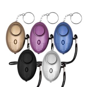 kosin safe sound personal alarm, 5 pack 140db personal security alarm keychain with led lights, emergency safety alarm for women, men, children, elderly