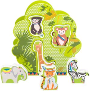 small foot wooden toys small foot wooden toys wooden jungle animal peg puzzle & carrying case designed for children 12+ months, multi (11091)