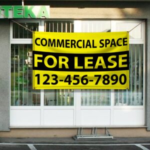 BannerBuzz Commercial Space for Lease Vinyl Banner 11 oz with Metal Grommets & Hemmed Edges for Decoration, Business, Outdoor, Events, Office (48" X 18")