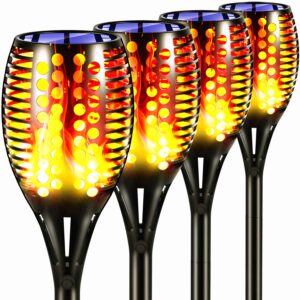 topmante upgraded solar torch lights,96 led waterproof flickering dancing flames torches light outdoor solar landscape decoration lighting auto on/off pathway lights for garden patio yard(4 pack)