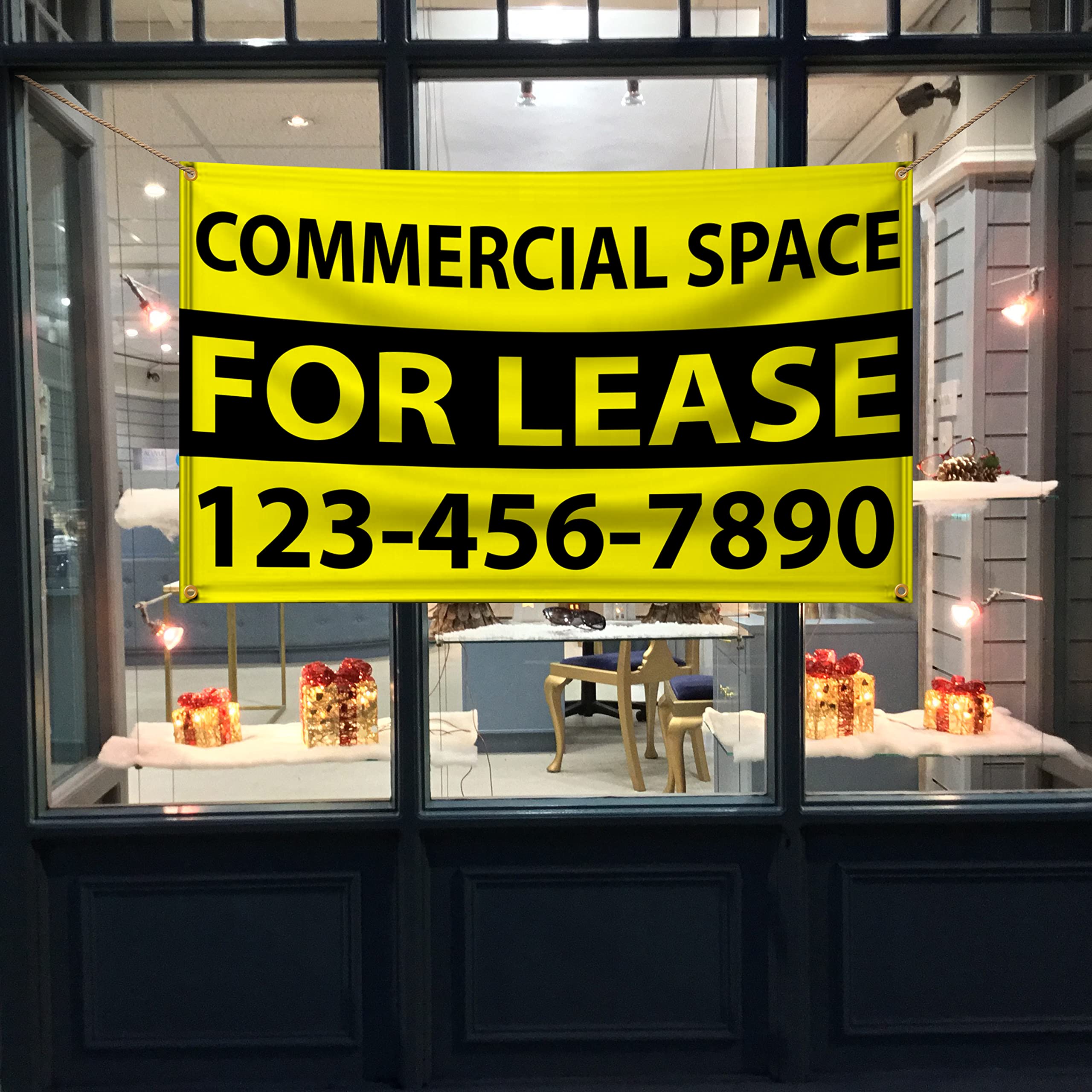 BannerBuzz Commercial Space for Lease Vinyl Banner 11 oz with Metal Grommets & Hemmed Edges for Decoration, Business, Outdoor, Events, Office (48" X 18")