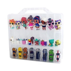 bins & things 48 slot toys organizer - compatible with calico critter, hot wheels, tsum tsum, matchbox - plastic storage display case with carrying handle - collection box - 13.5x11.7x3.2 inches