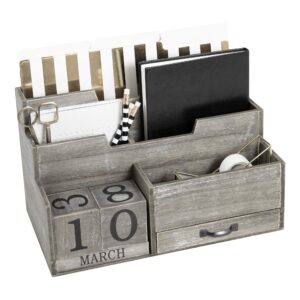 blu monaco wooden mail organizer desktop with block calendar - mail sorter countertop organizer - desk decorations for women office