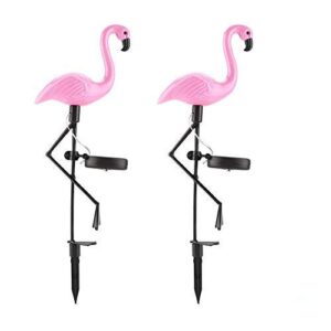 yosoo- solar flamingo garden light, 2 pack pink flamingo solar powered outdoor led lawn light decorative stake lamp pink flamingo yard ornament stakes for garden yard pathway