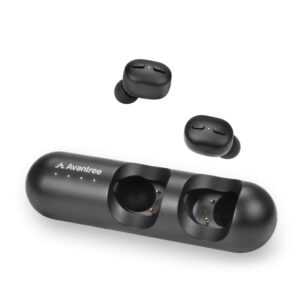 avantree mini true wireless earbuds for small ears canals, sport bluetooth 5.0 earphones with volume track control & mic, clear sound, charging case, 28h playtime - tws110