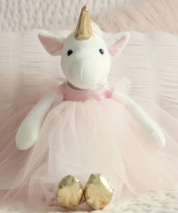 inspired by jewel ella the unicorn premium quality stuffed white unicorn plush doll with golden horn, hooves & flowing pink mane & soft tail | playable toy with movable legs with huggable arms