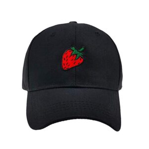 strawberry cherry baseball hat, embroidered dad cap, unstructured soft cotton, adjustable strap back (black 2)