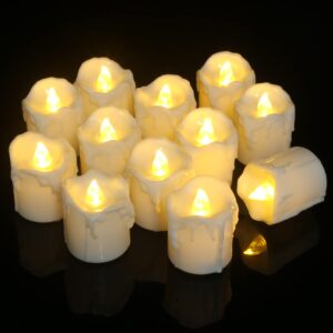 pchero battery operated tea lights with timer, 12pcs warm white led timed flameless candles flickering, 6hours on per 24hours cycle, ideal for thanksgiving christmas wedding home decor