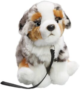 carl dick australian shepherd dog with lead 10.5 inches, 25cm, plush toy, soft toy, stuffed animal 3428