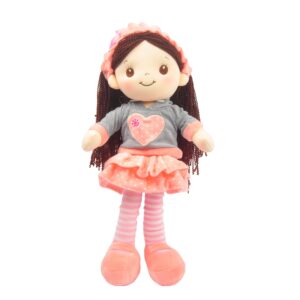 linzy toys, peach 16" jane rag doll, sleeping cuddle buddy for toddlers, infants and babies, muñecas de trapo para niña, first doll for kids, safe for all ages.