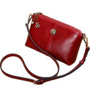 women's leather wristlet clutch crossbody bag, small shoulder bag cross body handbag purse (red)