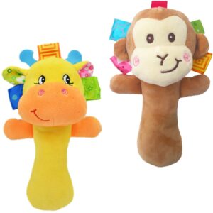 cartoon stuffed animal baby soft plush hand rattle toys infant dolls - giraffe and monkey