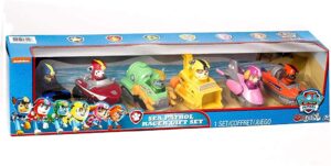 paw patrol sea patrol racers choice 6-pack vehicle gift set, chase, marshall, rocky, rubble, skye & zuma