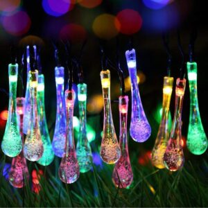 sunny-home solar string lights water drop garden lights waterproof outdoor lights with 20 feet 30 led 1 pack (multi-color)