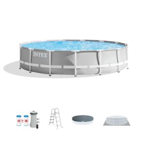 intex 26723eh prism frame premium above ground swimming pool set: 15ft x 42in – includes 1000 gph cartridge filter pump – removable ladder – pool cover – ground cloth