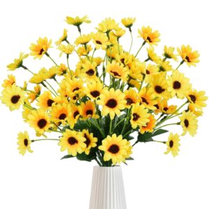 4 pcs artificial sunflower small silk flowers with 22 fake sunflowers heads small daisy mums with stems realistic flowers for outdoors yellow flowers artificial for decoration centerpieces wedding