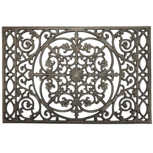 sungmor rectangle cast iron doormat - 22" x 14.4" - heavy duty non-slip front door mat shoe scraper welcome mat - graceful vintage rustic style decorative entrance mats for home garden patio